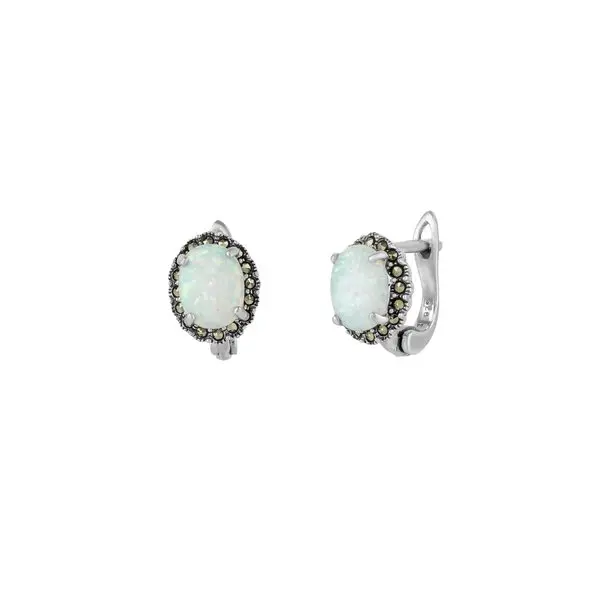 SPERO LONDON White / Silver High Quality White Opal Earrings With Marcasite Gemstone - White/silver