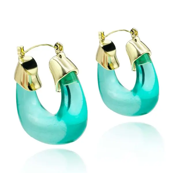 MICHAEL NASH JEWELRY Winslow Transparent Teal Resin And Gold Hoop Earrings - Blue