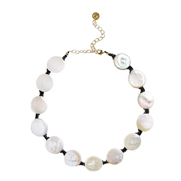 ADRIANA PAPPAS DESIGNS Coin Pearl Choker On Colored Cord - Black