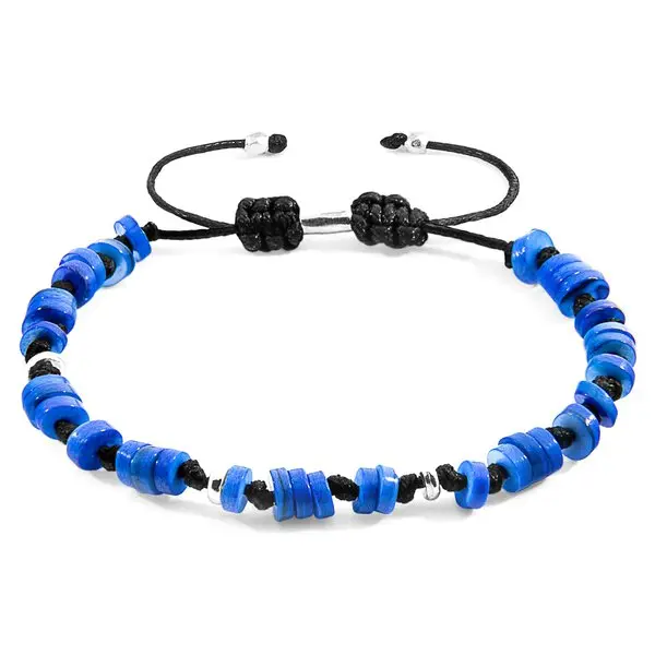 ANCHOR & CREW Hailey Silver & Freshwater Shell Skinny Macrame Bracelet - Blue