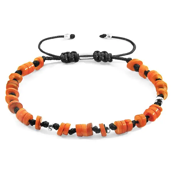 ANCHOR & CREW Hailey Silver & Freshwater Shell Skinny Macrame Bracelet - Orange