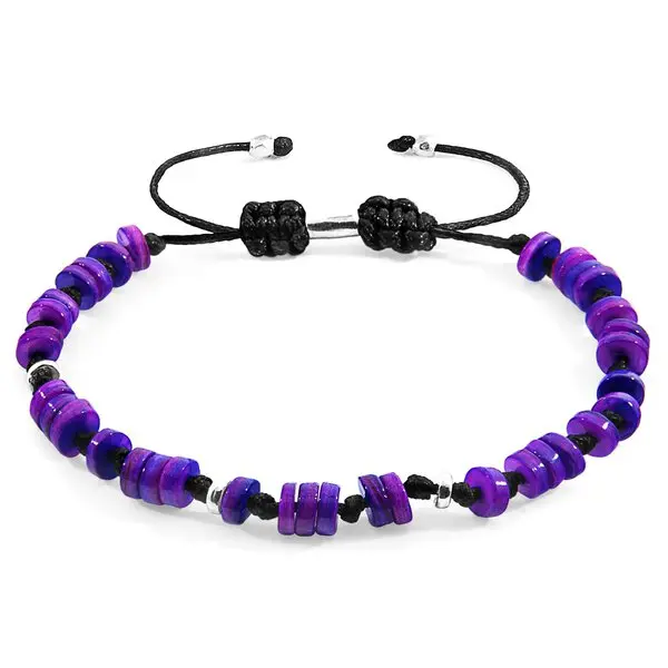 ANCHOR & CREW Hailey Silver & Freshwater Shell Skinny Macrame Bracelet - Purple