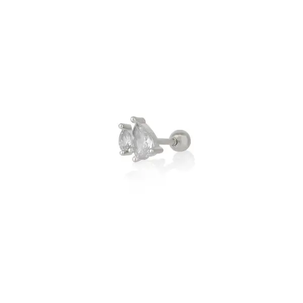 SPERO LONDON Sterling Two Drop Stud Piercing Earring - Silver