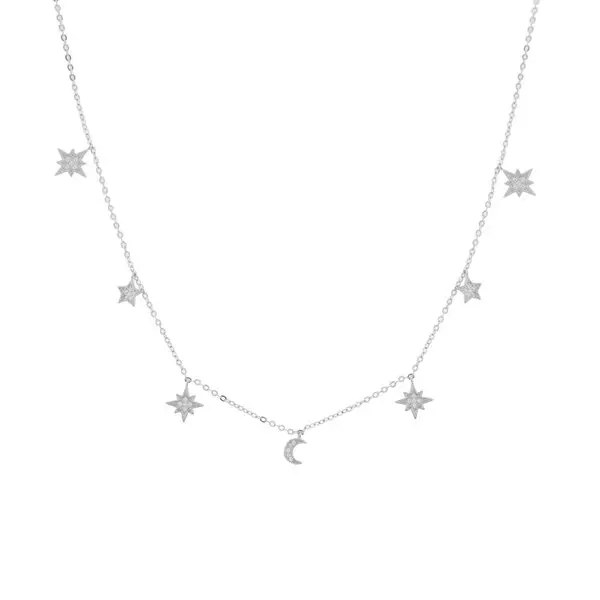 SEVEN SAINTS Heavenly Realms Moon & Stars Choker, White Rhodium - Silver