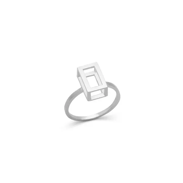 SHEIDA FARROKHI White / Silver Rectangle Ring Solid White Gold - White/silver