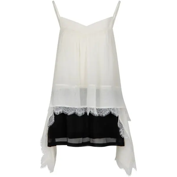 LANGNER White / Black Lace Trimmed Silk Chiffon Mini Dress Black & White - White/black
