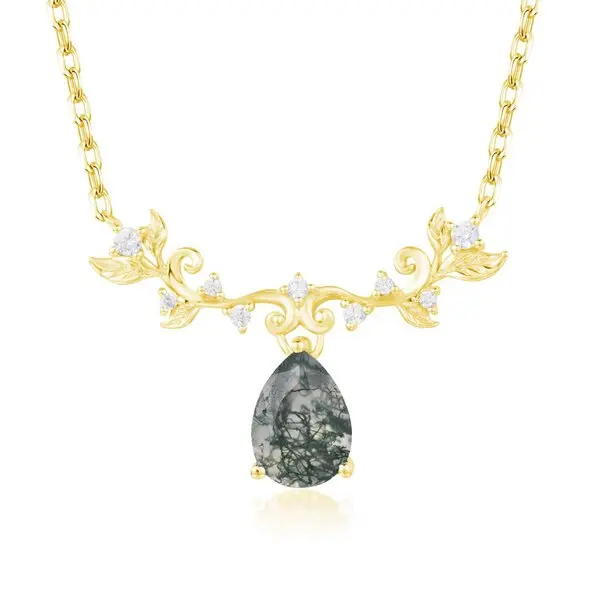 AZURA JEWELRY NEW YORK Foliage Whispers Moss Agate Necklace Yellow Vermeil - Gold