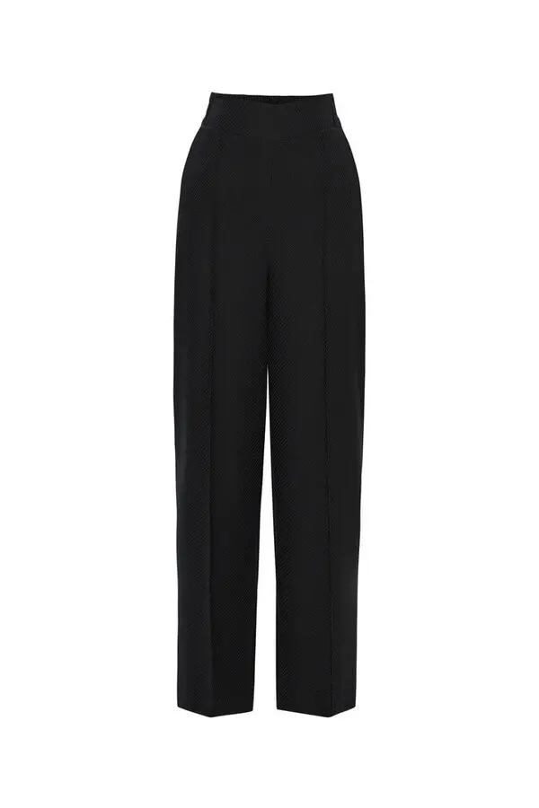 EXQUISE Relaxed Wide Leg Straight Pants - Black