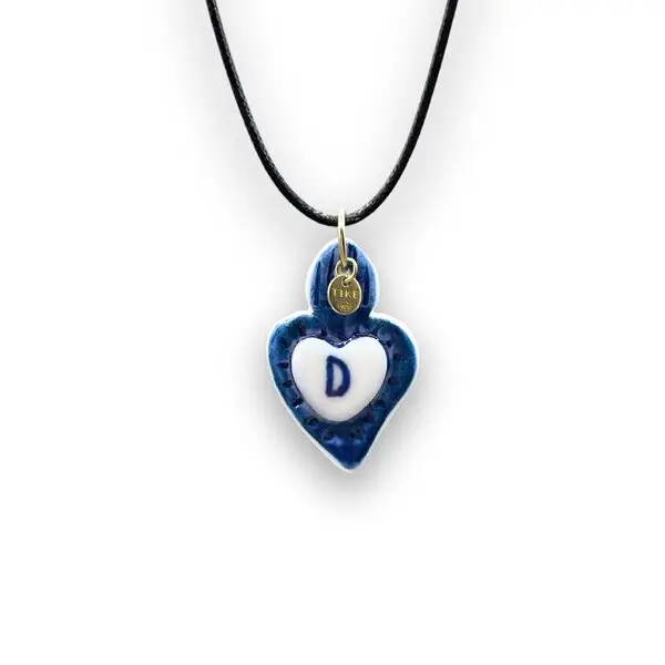 Tiké Jewels Blue Sacred Heart Initial Letter D Porcelain Choker Necklace – Plated - Gold