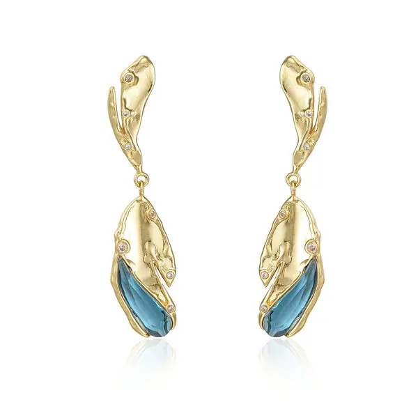 RARE MATTERS JEWELRY Wave Drop Glass Earrings - Blue