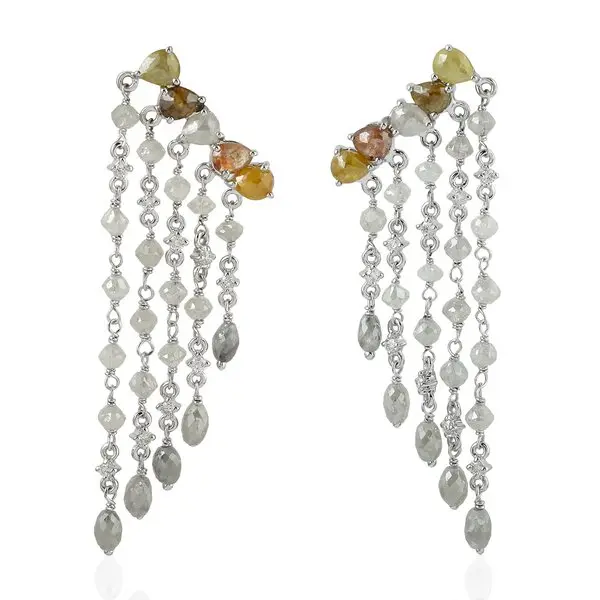 ARTISAN White / Brown 18k White Gold Ice Diamond & Diamond Dangle Earrings - White/brown