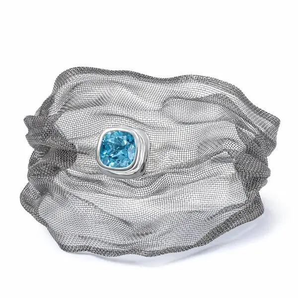 GERMAN KABIRSKI Awai Limited Edition Silver & Titanium Mesh Bracelet With Natural Blue Topaz - Silver/blue