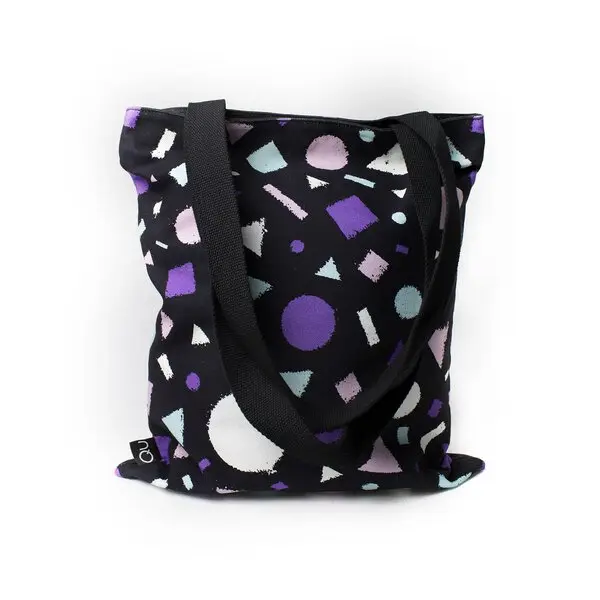 QU Pink Pattern Canvas Tote Bag - Black