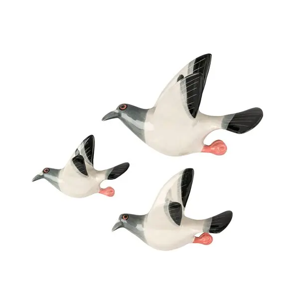 Hannah Turner Wall Mounted Flying Pigeon Trio - Grey
