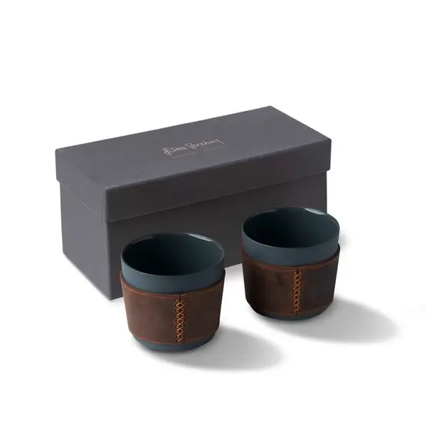 Esma Dereboy Touch Of Leather Mug Set Of Two Leather Collar Colour - Black