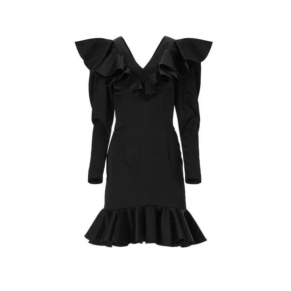 LITA COUTURE Taffeta Ruffled Plunge Neck Dress