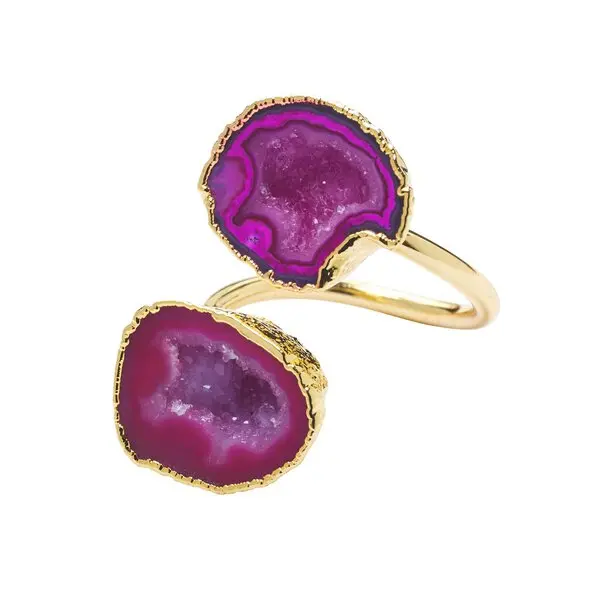 YAA YAA LONDON Red / Pink Berry Duo Crystal Adjustable Gold Ring - Red/pink
