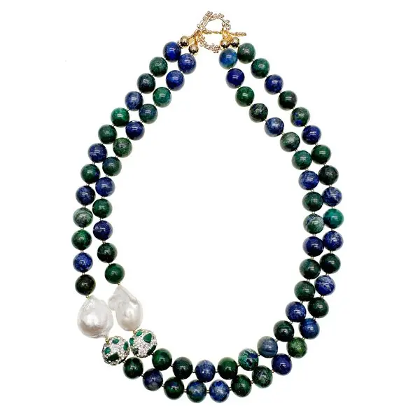 FARRA Phoenix Lapis With Baroque Pearls Double Strands Statet Necklace