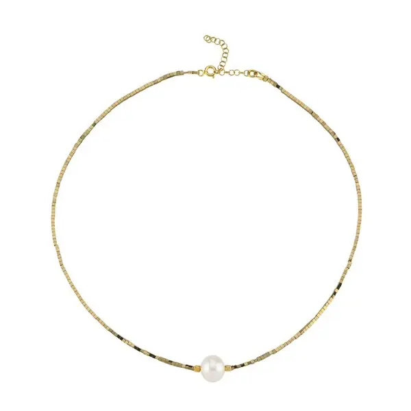 LINYA JEWELLERY Melia Pearl Mini Hematite Stone Necklace - Gold
