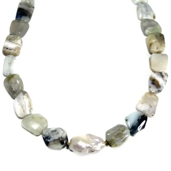 Rachel Nathan Blue / Neutrals / White Peruvian Blue Opal & Baroque Pearl Necklace - Blue/white