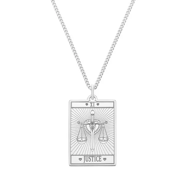 CARTERGORE Medium Sterling Silver “justice” Tarot Card Necklace - Gray