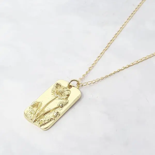 HARFI Dainty Poppy Flower Plated Charm Necklace - Gold