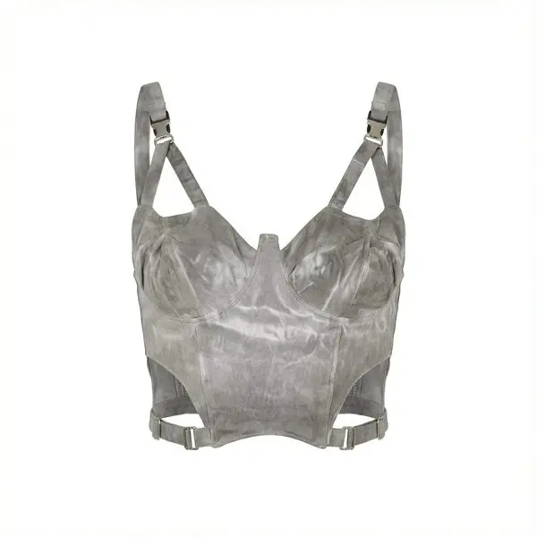 GOC DENIM Structured Cut-out Corset Top- Gray - Grey