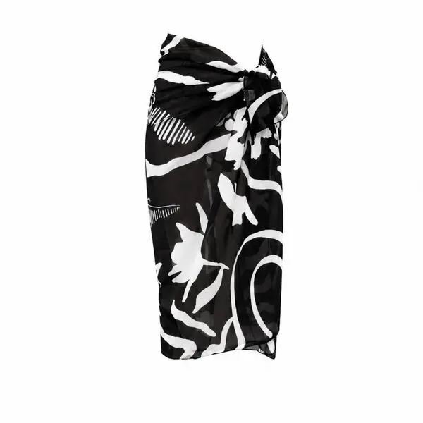 NUVV COLLECTION Monochrome Coastal Pareo Wrap Sarong - Black