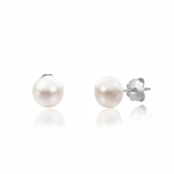 UNALOE Elegant Sterling Pearl Stud Earrings– Luxury Handmade Jewelry - Silver