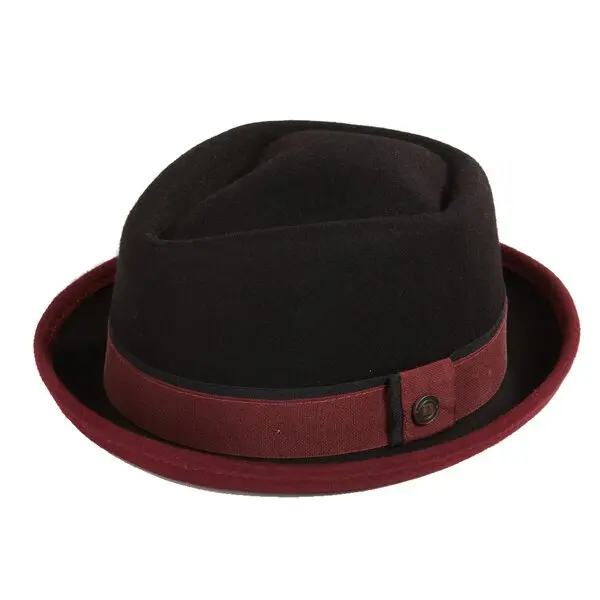 DASMARCA HATS Edward Burgundy Two Tone Felt Winter Porkpie Hat - Black