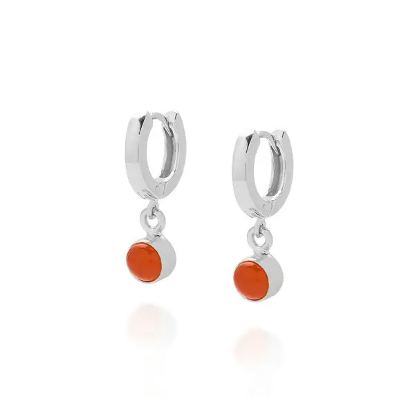 NELLOU JEWELLERY Orange / Silver Gem Hoop July Birthstone Earrings Sterling Silver Carnelian - Orange/silver