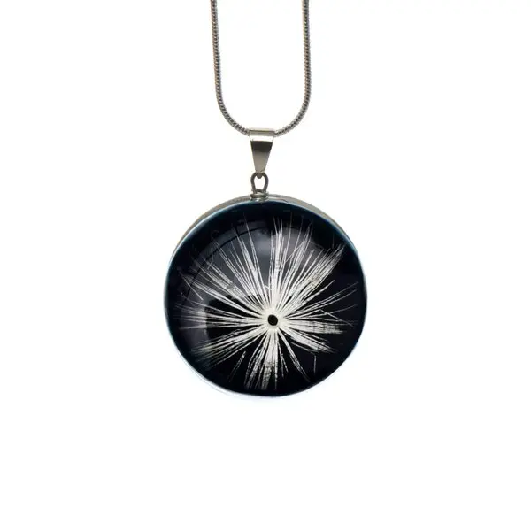LAURA DAILI Black / Silver Wishkeeper – Dandelion Puff Glass Pendant - Black/silver