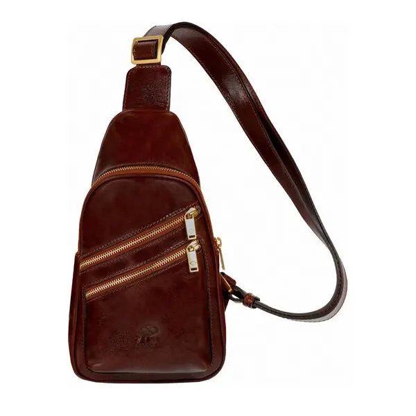 TIME RESISTANCE Leather Sling Bag Catch Twenty Two - Brown