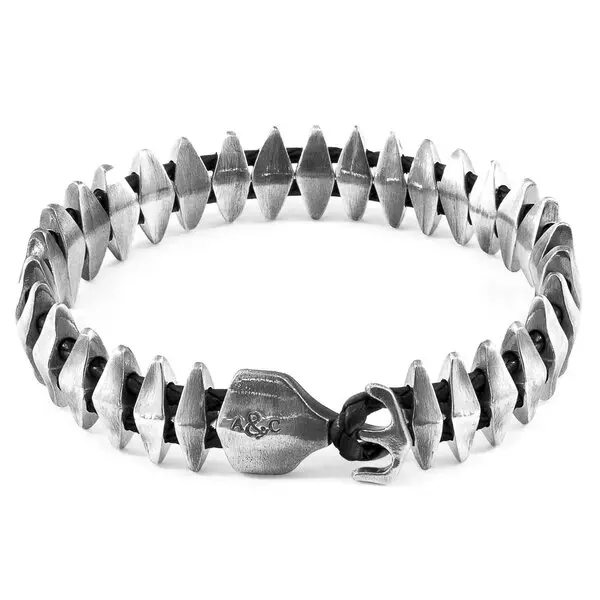 ANCHOR & CREW Silver / Black Coal Black Delta Anchor Maxi Silver & Braided Leather Bracelet - Silver/black