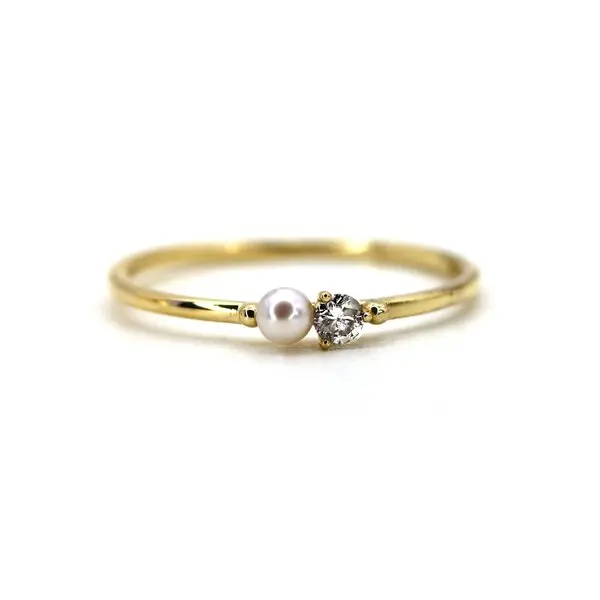 VICSTONENYC FINE JEWELRY Natural Tiny Pearl And Diamond Yellow Ring - Gold