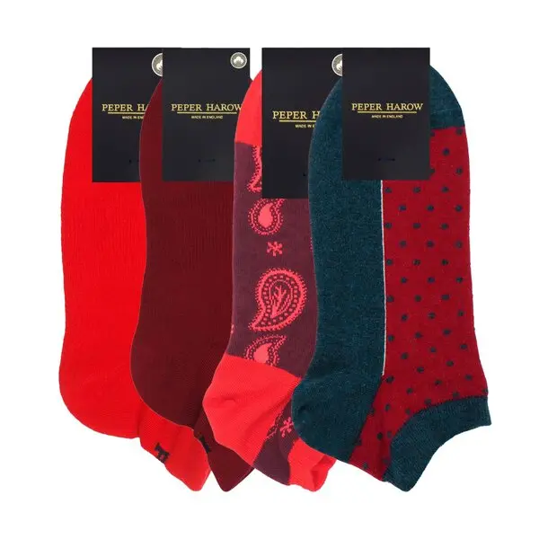 PEPER HAROW - MADE IN ENGLAND S Organic Trainer Socks Bundle – Burgundy - Red