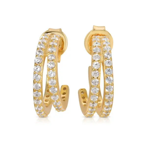 NATIVE GEM Sterling Double Huggie Earrings - Gold
