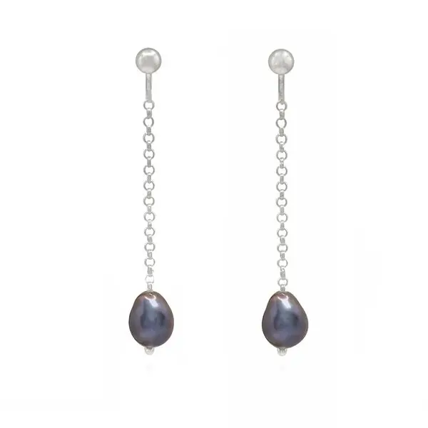 NINEMOO Black / Silver Midnight Baroque Pearl Silver Earrings - Black/silver