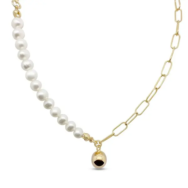 CLEMENCE WREN Asymmetric Pearl Necklace Gold - Silver