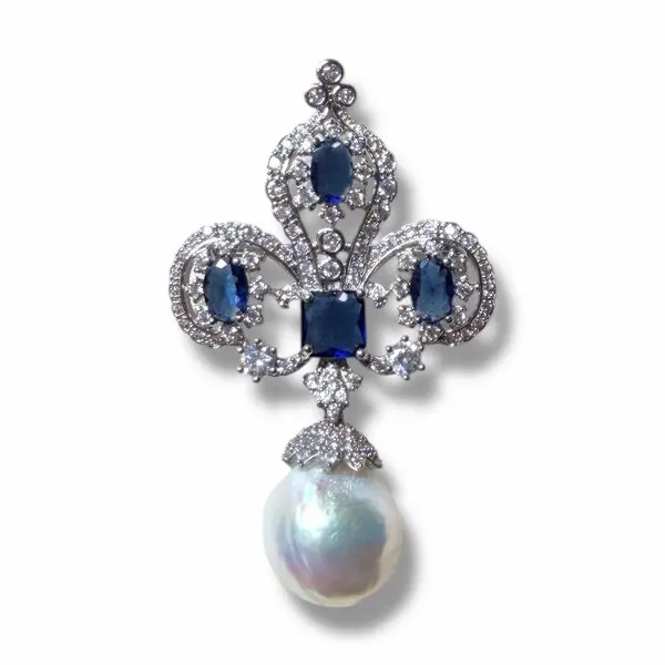 NINEMOO Royal Blue Iris Pearl Brooch & Pendant - Silver