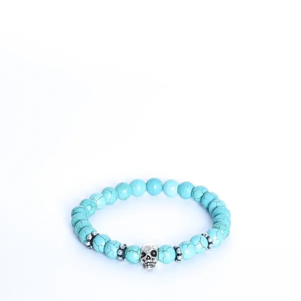 ADDICTED2 Zoe Handmade Sterling Bracelet With Skull & Round Turquoise Composite Beads - Silver