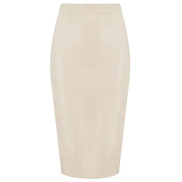 ELISSA POPPY Latex Midi Skirt - White