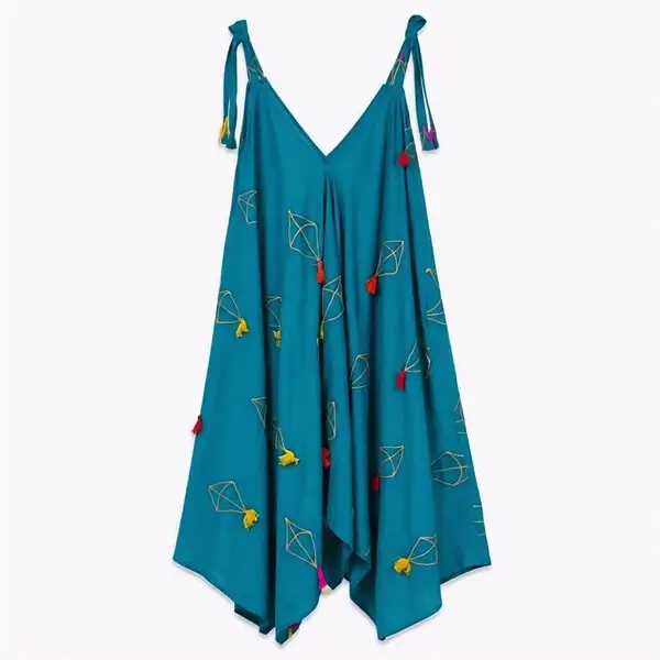 ZASTASTUDIO Organic Cotton Kite Print Oversized Midi Dress - Blue