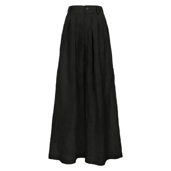 JANA COSHÈ Olive Linen Wide Leg Palazzo Trousers With Pleated Front - Black