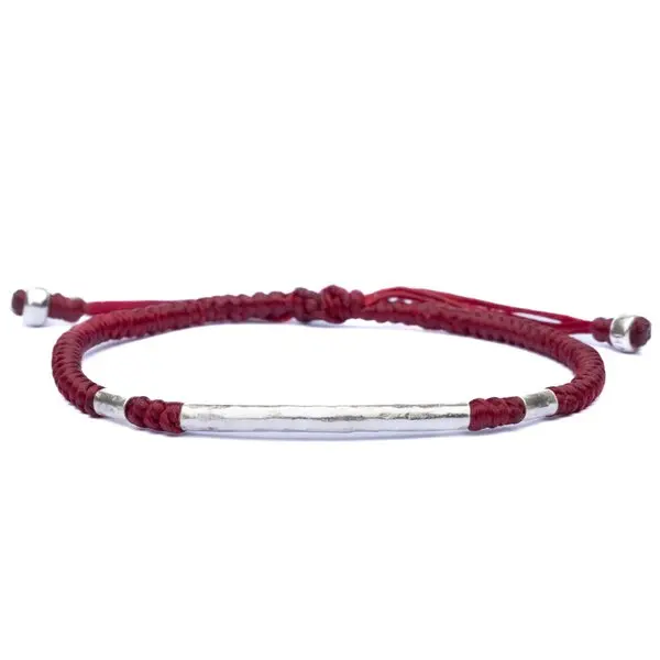 HARBOUR UK Viking Rope Bracelet For With Hamme Silver Beads Little Bjorn - Red