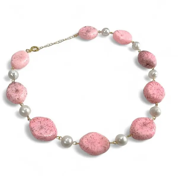 BY VIRGO White / Gold / Yellow Lunara Coral & Pearl Beaded Necklace - White/gold/yellow