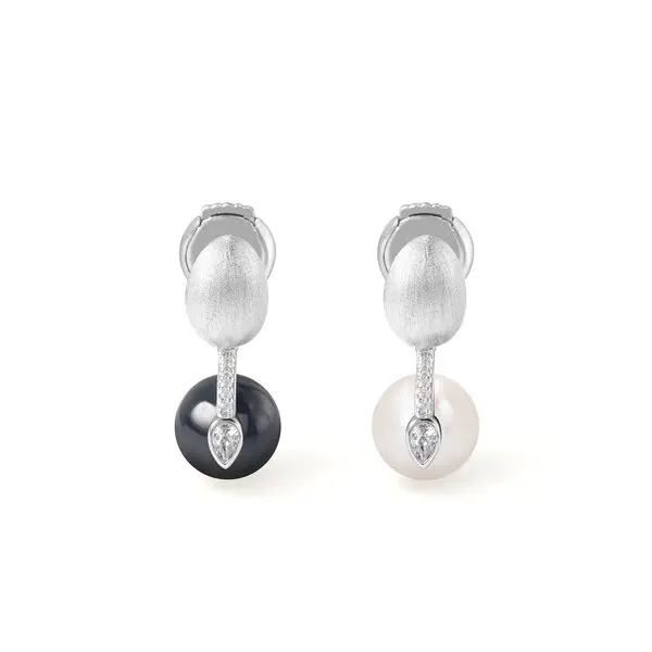 FREQNC ATELIER Neutrals Orphic Egg Earrings Agate & Pearl - Black