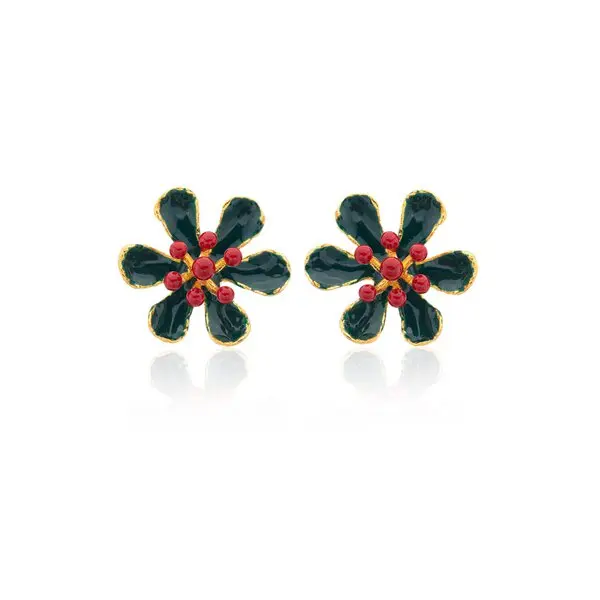 MILOU JEWELRY Dark Scarlet Flower Earrings - Green