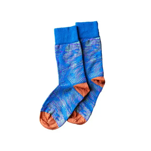 ESSIEN & EMRE Pavo Pattern Wool Socks Teal Orange - Blue