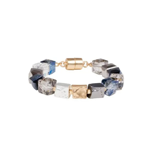 Saachi Faceted Bead & Stone Navy Bracelet - Blue